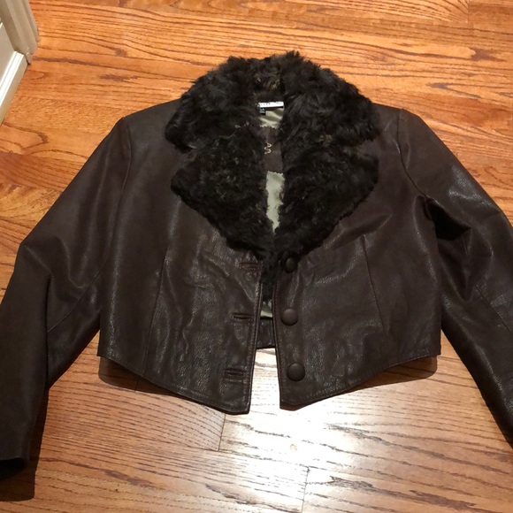 armand basi | Jackets & Coats | Chocolate Brown Real Fur Collar Leather ...
